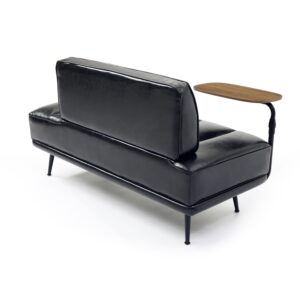 ivoros Small Modern Loveseat Couch Sofa, Leather Upholstered 2-Seat Sofa, Love Seat Furniture with 360-Degree Swivel Tray, Black Metal Leg for Small Space, Living Room, Bedroom, Apartment (Black)