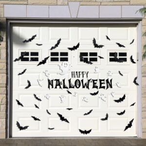 Halloween Ghost Wall Decor 25Pcs Cute Ghost Wall Stickers 3D Black Bat Wall Decoration Cute Halloween Decorations Reusable White Ghost Wall Decals for Home Office Indoor Outdoor Kitchen Party Supplies