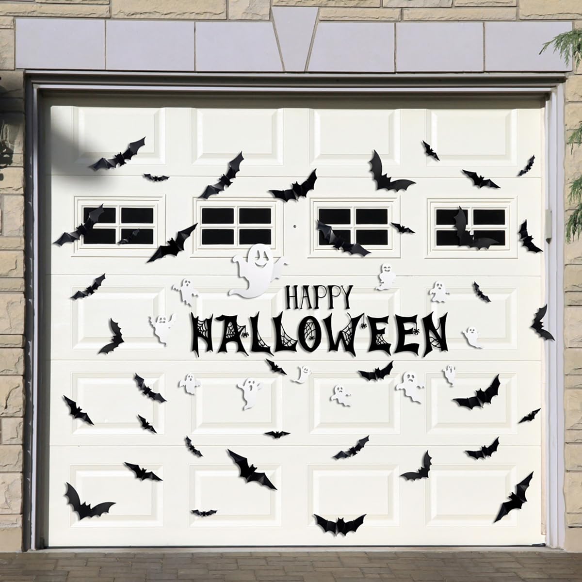 Halloween Ghost Wall Decor 25Pcs Cute Ghost Wall Stickers 3D Black Bat Wall Decoration Cute Halloween Decorations Reusable White Ghost Wall Decals for Home Office Indoor Outdoor Kitchen Party Supplies