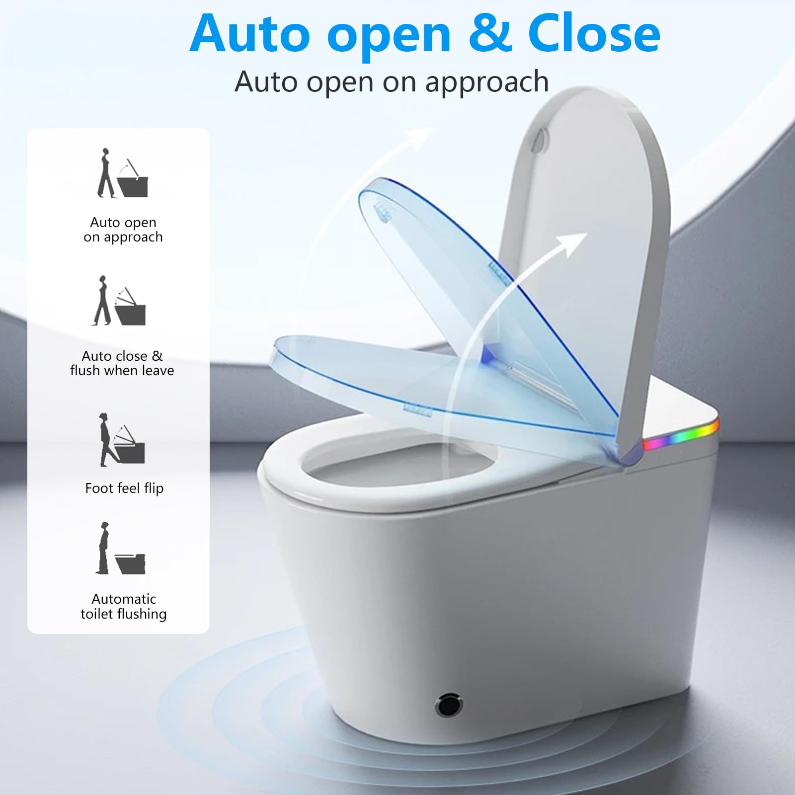 Fefances Smart Toilet with Integrated Bidet Seat - Tankless Design, Auto Lid Open/Close & Flush, Heated Seat for Comfort, Digital Display, Elongated Bowl - Perfect for Modern Bathrooms，White