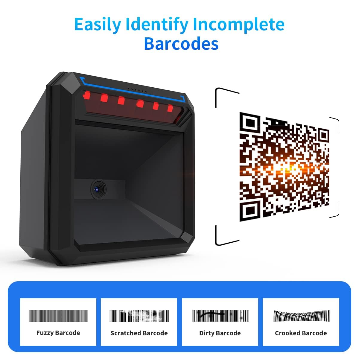 2D Desktop Barcode Scanner, QR Omnidirectional HandsFree Automatic Barcode Reader,USB Wired Bar Code Scanner for POS System Sensing, Store, Supermarket.