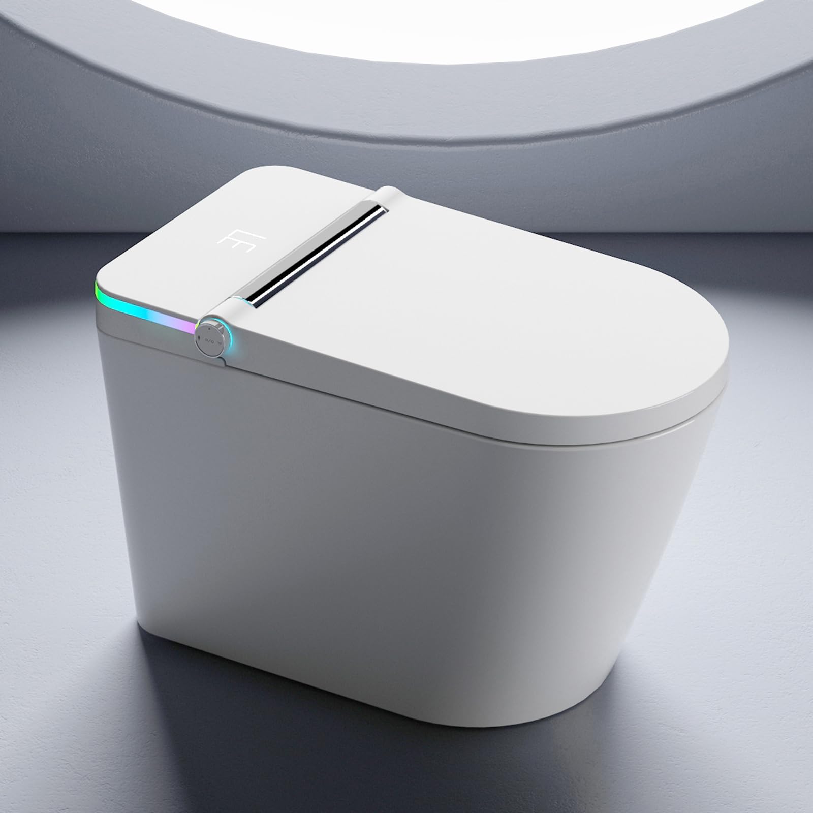 Fefances Smart Toilet with Integrated Bidet Seat - Tankless Design, Auto Lid Open/Close & Flush, Heated Seat for Comfort, Digital Display, Elongated Bowl - Perfect for Modern Bathrooms，White