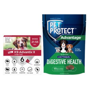 bundle of k9 advantix ii large dog| dogs 21-55 lbs. | 6-mo supply + pet protect dog digestive health supplement 60 chews