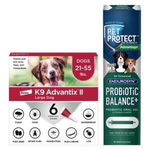 bundle of k9 advantix ii large dog 21-55 lbs. 6-mo supply + pet protectprobiotic balance+ dog supplement | oral gel | 32g