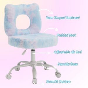 LukeAlon Adjustable Kids Desk Chair with Wheels & Bear Shaped Back, Faux Fur Swivel Rolling Chair for Bedroom Reading Living Room, Cute Computer Office Chairs for Teen Children Gift, Dreamy Blue