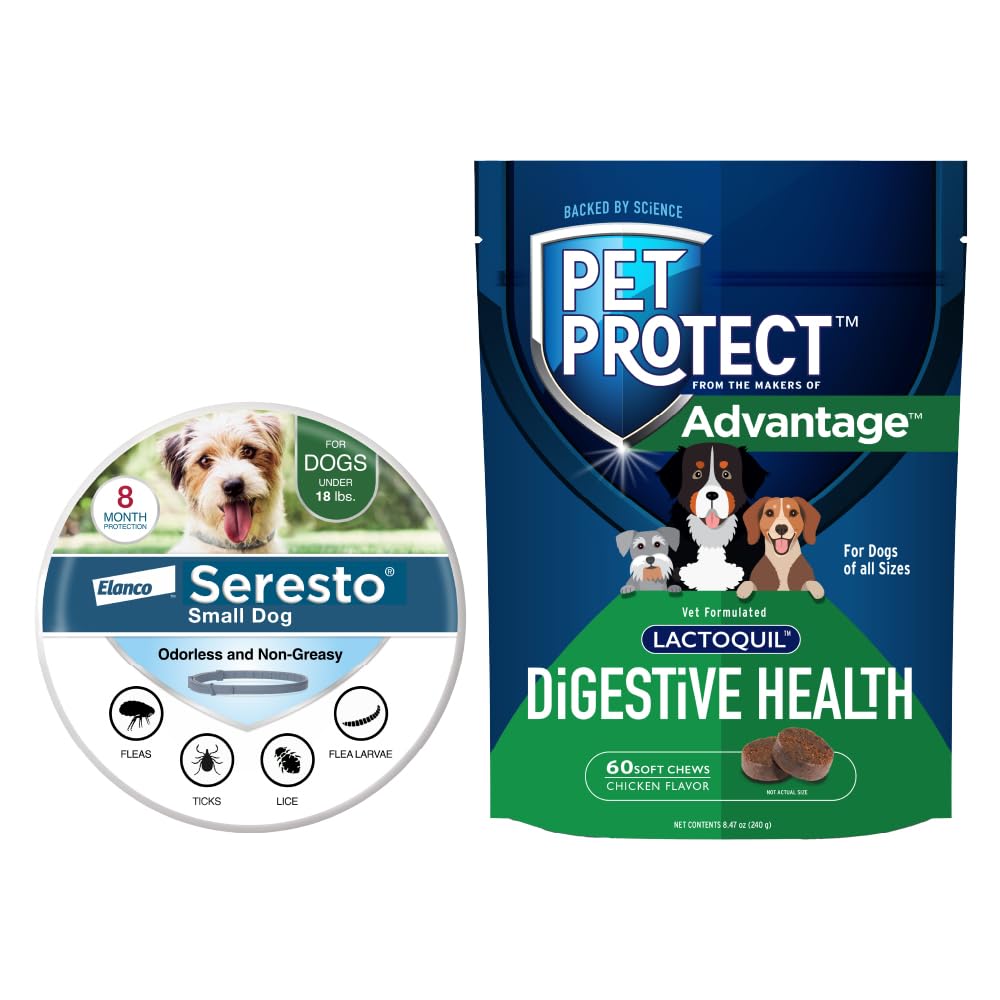 Bundle of Seresto Small Dog Collar for Dogs Under 18 lbs. + Pet Protect Dog Digestive Health Supplement 60 Chews