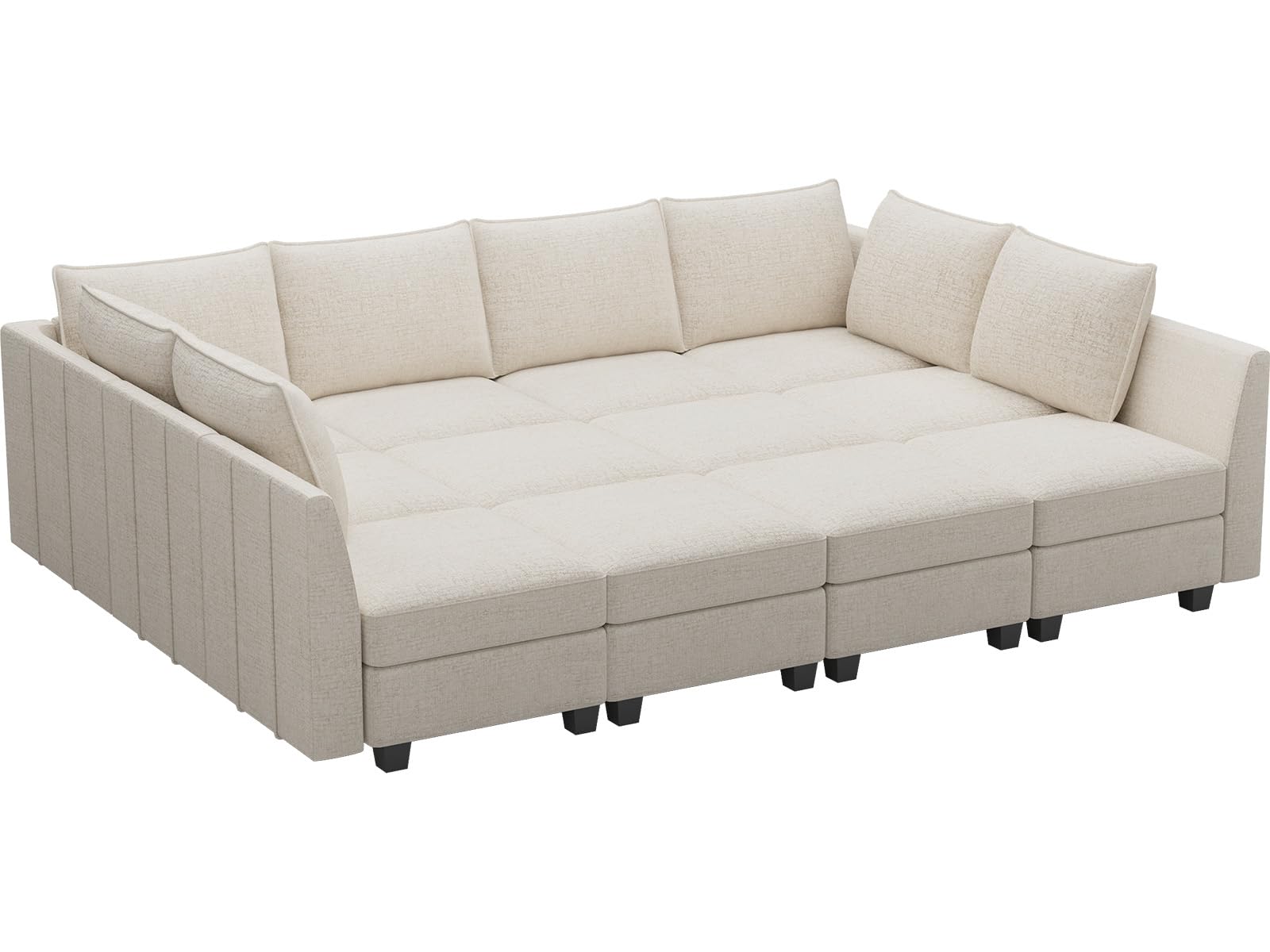 Uteeran Oversized Modular Sectional Sofa Chenille Sleeper Couch with Storage Sectional Sofa Bed for Living Room, 12 Seats, Beige