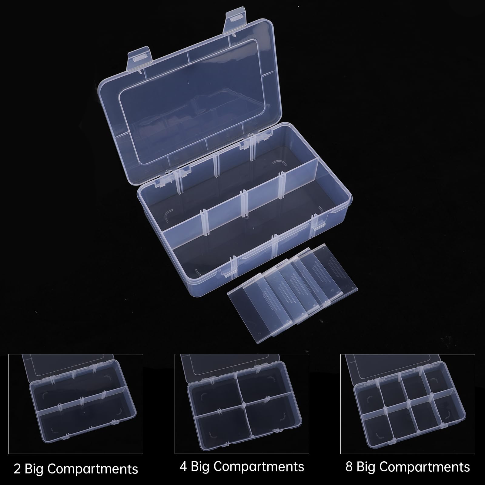 Plastic Organizer Box Bead Organizer Clear Snackle Box Container with Dividers 8 Grid Organizer Small Tackle Box Craft Storage Box for Tapes Jewelry Candies Snacks Small Parts