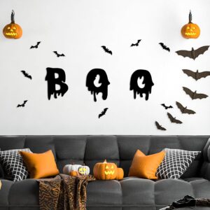 Halloween Ghost Wall Decor 25Pcs Cute Ghost Wall Stickers 3D Black Bat Wall Decoration Cute Halloween Decorations Reusable White Ghost Wall Decals for Home Office Indoor Outdoor Kitchen Party Supplies