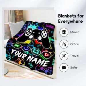 Custom Kids Blanket for Boys, Gaming Blanket Gifts for Boys Men, 50"x60" Gaming Room Decor Game Gifts , Personalized Flannel Throw Blankets for Bed Couch Sofa, Game Accessories Gifts Ideal for Son