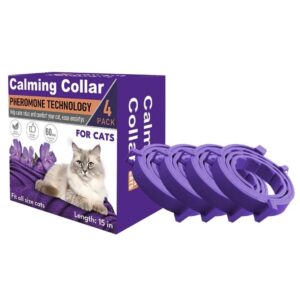 4 pack calming collar for cats, cat calming collar, cat pheromone collar for anxiety & stress relief, adjustable calming cat collar, helps with pee, behavior issues, relaxing & comfortable (purple)