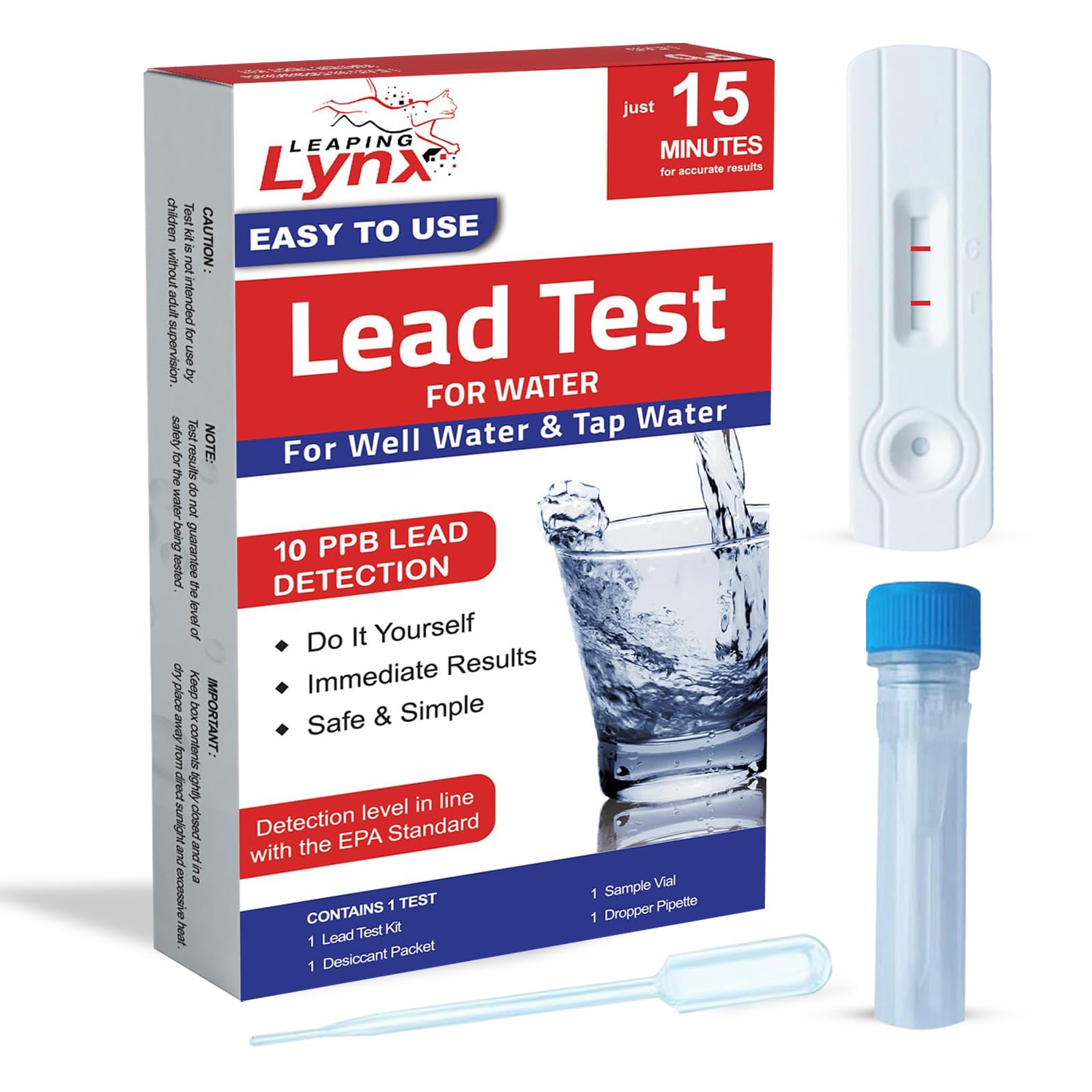 Lead Water Testing Kit for Drinking Water, Well Water Testing Kit, Water Tester Results in Minutes – Simple 3-Step Procedure, Drinking Water Test Kit - Home Lead Water Test Kit, 10 PPB Sensitivity