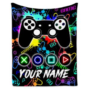 custom kids blanket for boys, gaming blanket gifts for boys men, 50"x60" gaming room decor game gifts , personalized flannel throw blankets for bed couch sofa, game accessories gifts ideal for son