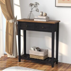 kinpaw narrow console table with storage- black entryway table, small sofa table with drawer & storage shelf for hallway, entryway, foyer, living room furniture, behind couch, wood