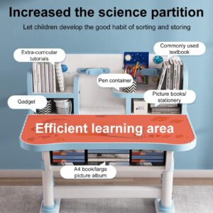 mufojyez Kids Desk and Chair Set, Height Adjustable Kids Study Desk with Cartoon Pattern, Children School Study Desk with Storage Drawer for Boys Girls, Ergonomic Desk Chair with Large Writing Board,