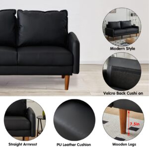 INSTORY Modern Sofa Leather Couch with Wooden Legs for Living Room,Office - Black