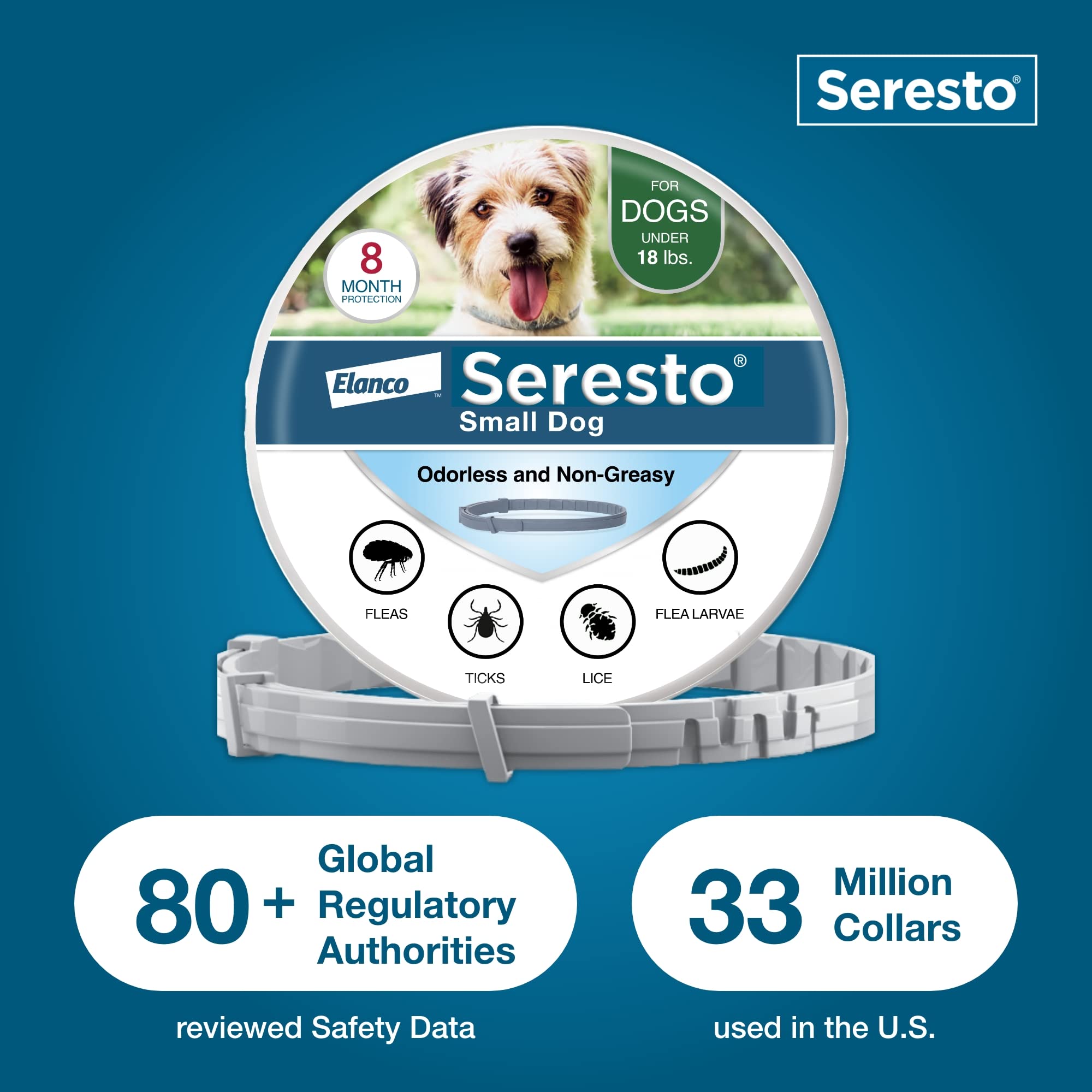 Bundle of Seresto Small Dog Collar for Dogs Under 18 lbs. + Pet Protect Dog Digestive Health Supplement 60 Chews