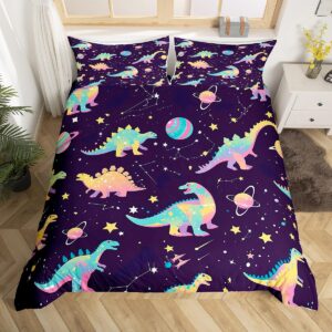 jejeloiu cute dinosaur bedding set king size kids constellation comforter cover set galaxy solar system outer space 3d animal duvet cover colorful bedspread cover room decor quilt cover(no comforter)