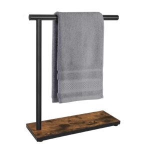 bcozlux hand towel holder, countertop hand towel stand for bathroom and kitchen, counter towel racks (rustic brown-square base-l shape-long)