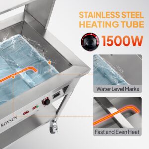 ROVSUN 72QT Steam Table, 9-Pan Electric Commercial Food Warmer Stainless Steel Bain Marie w/Acrylic Shield Overshelf Undershelf Temperature Control & Lid for Party Restaurant 8QT/Pan 1500W 110V