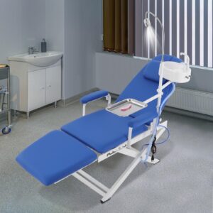 KUMOYOU Portable Foldable Den tal Patient Chair, Freestanding Patient Chairs with Operating LED Lamp & Tray & Waste Basin, Den tal Bed for Hospitals Clinics (Blue)