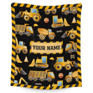 personalized construction blanket, soft warm flannel throw blanket for boys girls, 50x60 inch large blankets for sofa couch, construction truck throws gifts home decor