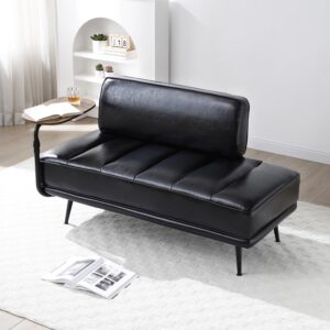 ivoros small modern loveseat couch sofa, leather upholstered 2-seat sofa, love seat furniture with 360-degree swivel tray, black metal leg for small space, living room, bedroom, apartment (black)