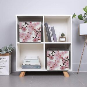 Cherry Japanese Cherry Blossom Printing Storage Basket Folding Storage Bins Fabric Cube Organizer With Handle For Closet Utility Room