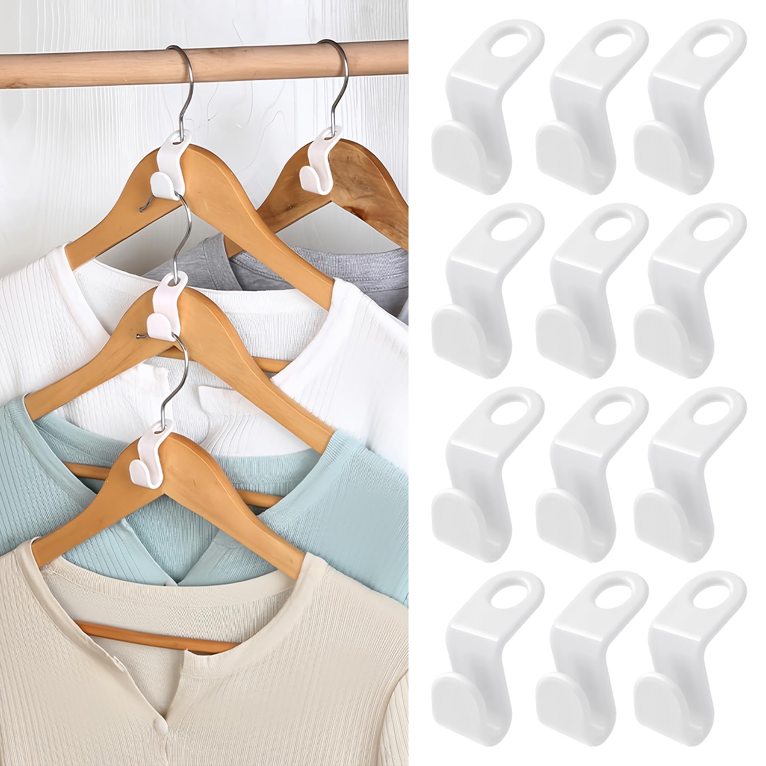 50 PCS Space Saving Hanger - Clothes Hanger Connector Hooks, Stacking Hanger Hooks Space Saver, Plastic Closet Organizers and Storage Hanger Extender for Heavy Duty Cascading Connection Hook (White)