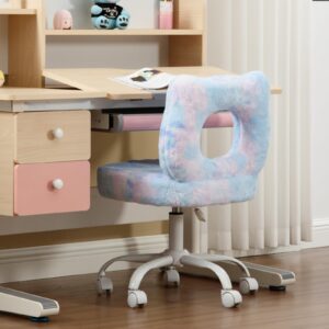 LukeAlon Adjustable Kids Desk Chair with Wheels & Bear Shaped Back, Faux Fur Swivel Rolling Chair for Bedroom Reading Living Room, Cute Computer Office Chairs for Teen Children Gift, Dreamy Blue