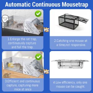 Humane Mouse Trap Combination Automatic Continuous Catching Cage Extended Metal Trap Sensitive Foot Pedal Trigger Easy Setup Indoor Outdoor Rat Trap Rat Traps for Outside (Silver)