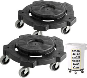 commercial round trash can dolly with wheels for 20, 32, 44, and 55 gallon trash cans brut trash can dollies with wheels, hdpe heavy-duty plastic garbage can base made in america. pack of 2 (2)