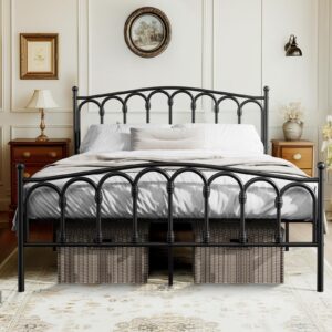 tatub queen metal bed frame with headboard and footboard, victorian black bed frame, under bed storage, no box spring needed mattress foundation, noise free