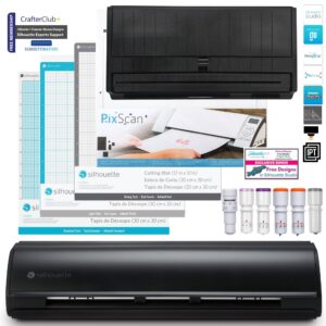 silhouette cameo 5 bundle - mats and blades - 4 cutting mats including the pixscan mat, 5 different cutting blades, silhouette studio and roll feeder (matte black)