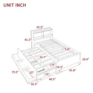 Twin Size Trundle Bed with Storage Drawers and Bookcase Headboard, Kids Twin Bed with Trundle,Captains Bed Twin with Trundle,Twin Trundle Bed with Storage for Teens,Adults(Twin,White)