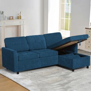 Lesofair 84" Chenille Sectional Sofa w/Tufted Cushions, L-Shaped Convertible Sofa w/Reversible Storage Chaise, Modern Couch w/Two Soft Pillows for Living Room, House, Blue