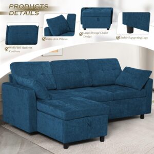 Lesofair 84" Chenille Sectional Sofa w/Tufted Cushions, L-Shaped Convertible Sofa w/Reversible Storage Chaise, Modern Couch w/Two Soft Pillows for Living Room, House, Blue