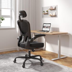 Ergonomic Office Chair Big and Tall, 350LBS Capacity, 6'5" Tall Max, Home High Back Desk Chair for Long Hours Comfortable, Adjustable Lumbar Support and Headrest, Flip-up Arm and PU Wheels, Black