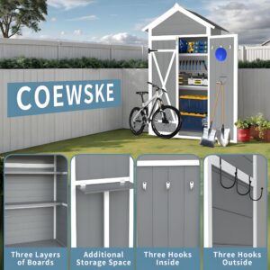 COEWSKE Outdoor Storage Shed, Small Tool Storage Cabinet, Waterproof Weather Resistant Wood Storage House Lockable with Floor for Backyard, Garden, Patio