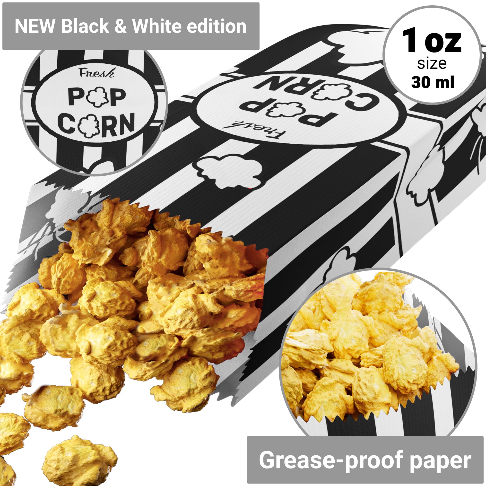 [100-pcs] 1 oz Orange Popcorn Bags + [100-pcs] 1 oz Black Paper Popcorn Bags - Customizable - Bundle