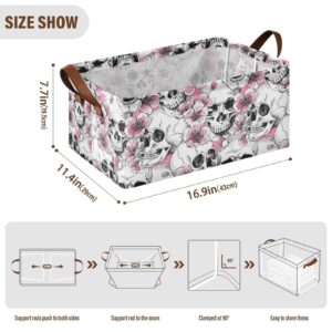 SLHKPNS Collapsible Storage Bins with Handles Pink Skull Storage Baskets for Shelves and Closet with Metal Frame Organizer Bins for Clothing,1PC,16.9"x11.4"x7.7", Spring Flowers