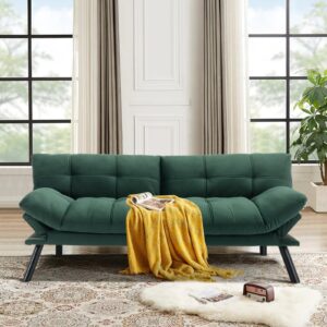 edbuosy comfortable futon sofa bed, memory foam loveseat, convertible adjustable sofa bed couchsuitable for office, home, and bedroom (green)