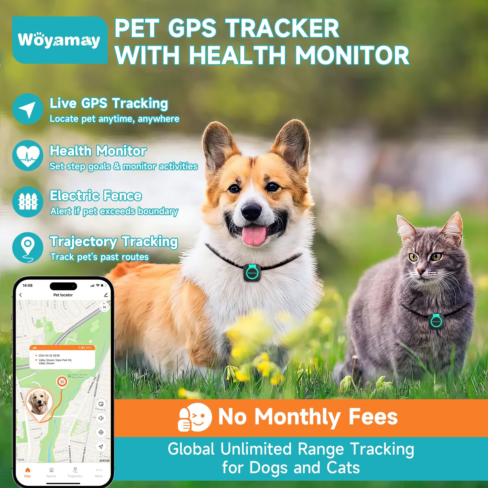 GPS Tracker for Dogs and Cats with Health Monitor and GPS Dog Fence, Eye Wipes for Pet, No Monthly Fee, Mini GPS Pet Tracker, 200 Count Cat Dog Eye Wipes Tear Stain Remover, Presoaked Eye & Face Wipes