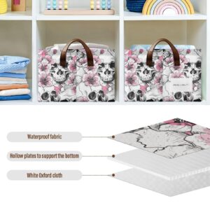 SLHKPNS Collapsible Storage Bins with Handles Pink Skull Storage Baskets for Shelves and Closet with Metal Frame Organizer Bins for Clothing,1PC,16.9"x11.4"x7.7", Spring Flowers