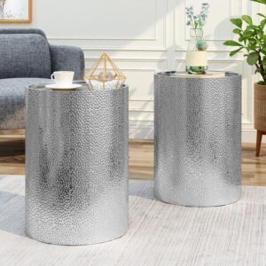 2 piece cylindrical coffee table metal cylindrical small side table for living room sofa apartment small space,silver, 16" d * 16" w * 22.25"