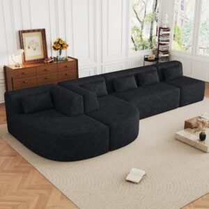 ruisisi 143.7" modern upholstered sectional sofa with 5 back pillows and 2 chaise lounge, free-combined sofa couch for living room apartments, black