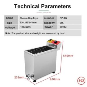 YXCUSAM Commercial Electric Fryer, 25L Cheese Hot Dog Stick Machine Sausage Grill Stove, 3000W Sausage Frying Equipment,for Kitchen