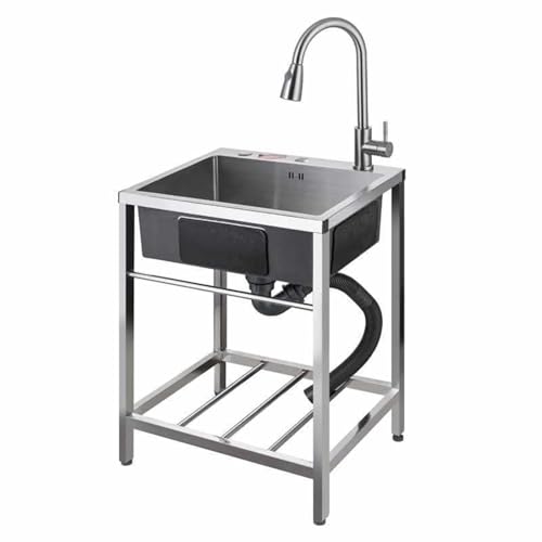 Commercial kitchen sink, household sink, vegetable basin single sink, commercial restaurant kitchen sink, washbasin, suitable for garage, restaurant, kitchen, laundry room, outdoor(55x45x80cm/21.6x17.