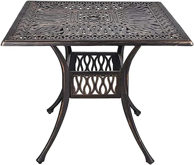 QUYZE Patio Dining Table, 35" Outdoor Patio Table with Umbrella Hole Bronze Square Cast Alluminum Patio Metal Dining Table, Outdoor Furniture for Backyard Lawn Balcony Deck