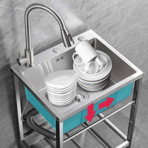 Commercial kitchen sink, household sink, vegetable basin single sink, commercial restaurant kitchen sink, washbasin, suitable for garage, restaurant, kitchen, laundry room, outdoor(55x45x80cm/21.6x17.